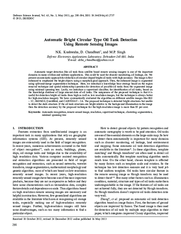 (PDF) Automatic Bright Circular Type Oil Tank Detection Using Remote ...