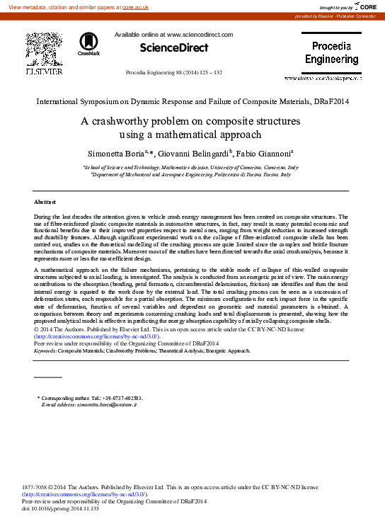 Pdf A Crashworthy Problem On Composite Structures Using A Mathematical Approach