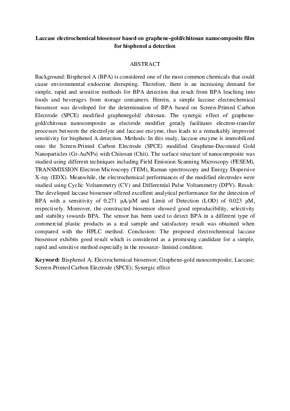 (PDF) Laccase Electrochemical Biosensor Based on Graphene-Gold/Chitosan ...