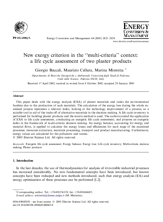 (PDF) New exergy criterion in the “multi-criteria” context: a life ...