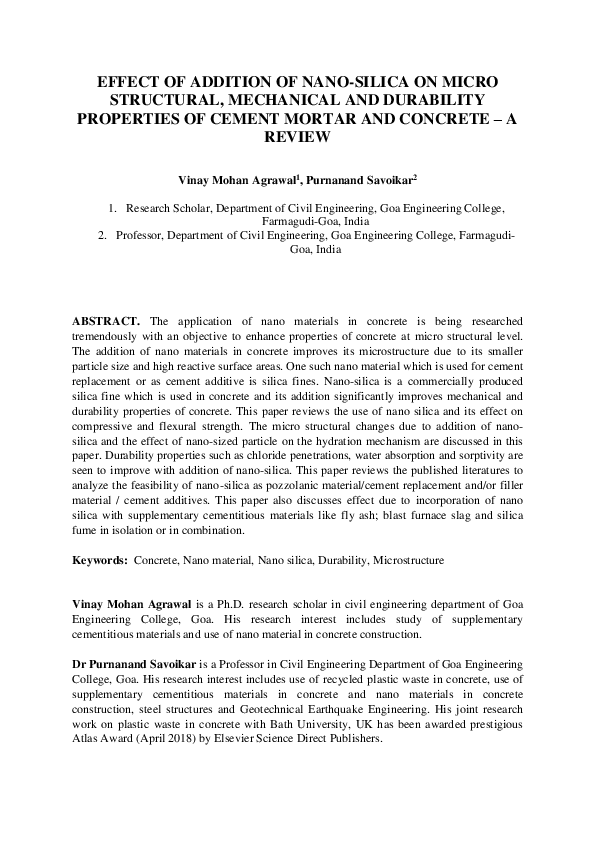 (PDF) Effect of Addition of Nano-Silica on Micro Structural, Mechanical and Durability ...