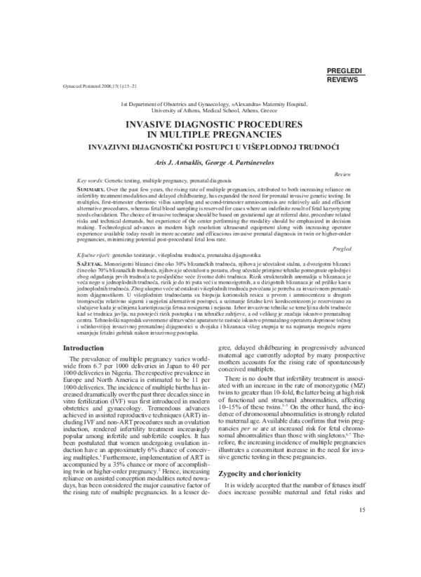 (PDF) Invasive Diagnostic Procedures in Multiple Pregnancies