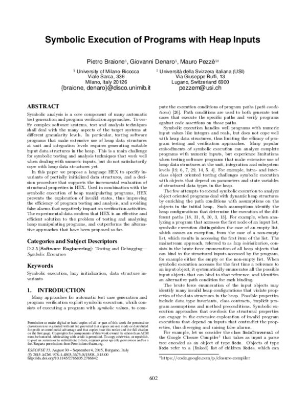 Pdf Symbolic Execution Of Programs With Heap Inputs Mauro Pezze