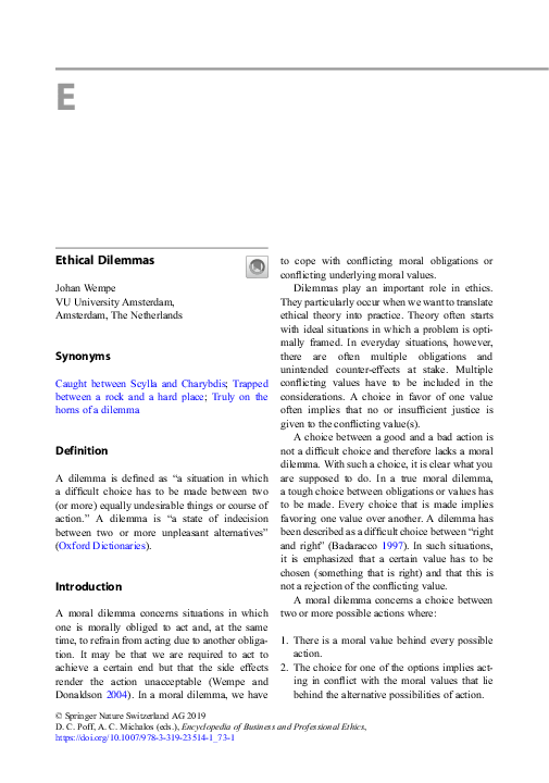 (PDF) Ethical Dilemmas | Johan Wempe - Academia.edu