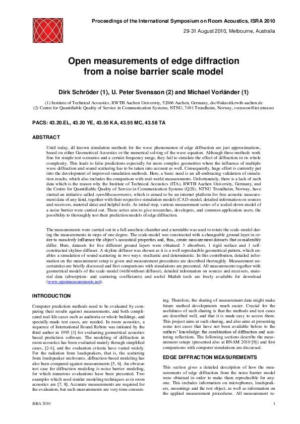 (PDF) Open Measurements of Edge Diffraction from a Noise Barrier Scale Model