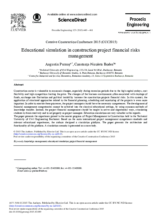 (PDF) Educational Simulation in Construction Project Financial Risks ...
