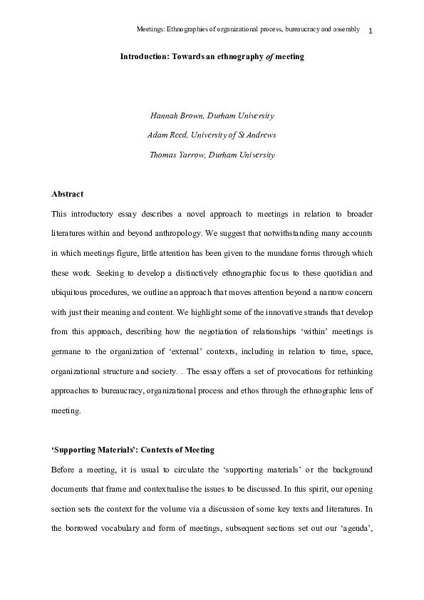 (PDF) Introduction: towards an ethnography of meeting