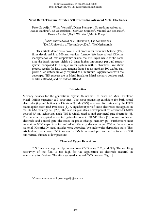 (PDF) Novel Batch Titanium Nitride CVD Process for Advanced Metal ...