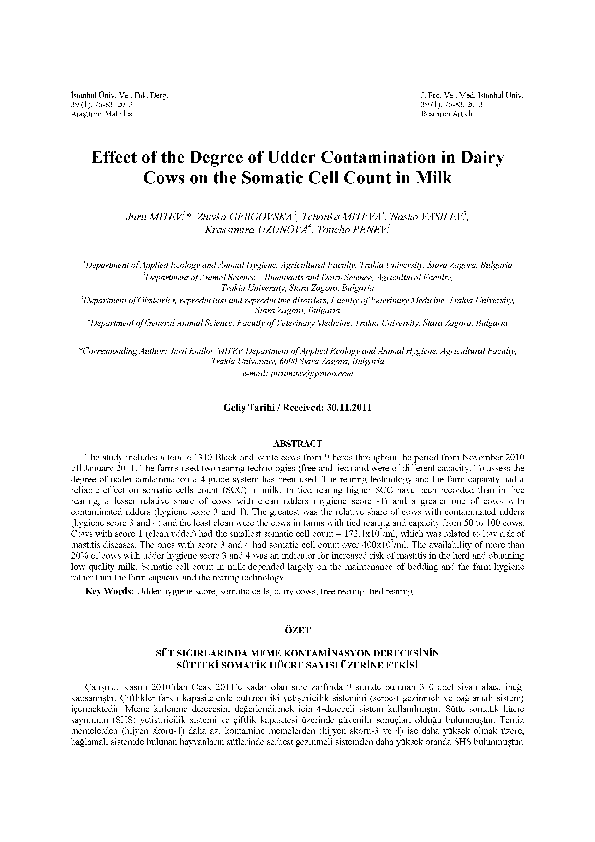 (PDF) Effect of the Degree of Udder Contamination in Dairy Cows on the ...