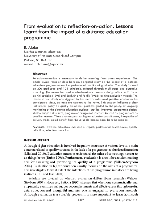 (PDF) From evaluation to reflection-on-action: Lessons learnt from the ...