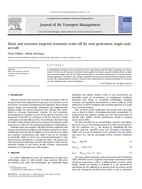 (PDF) Noise and emission targeted economic trade-off for next ...