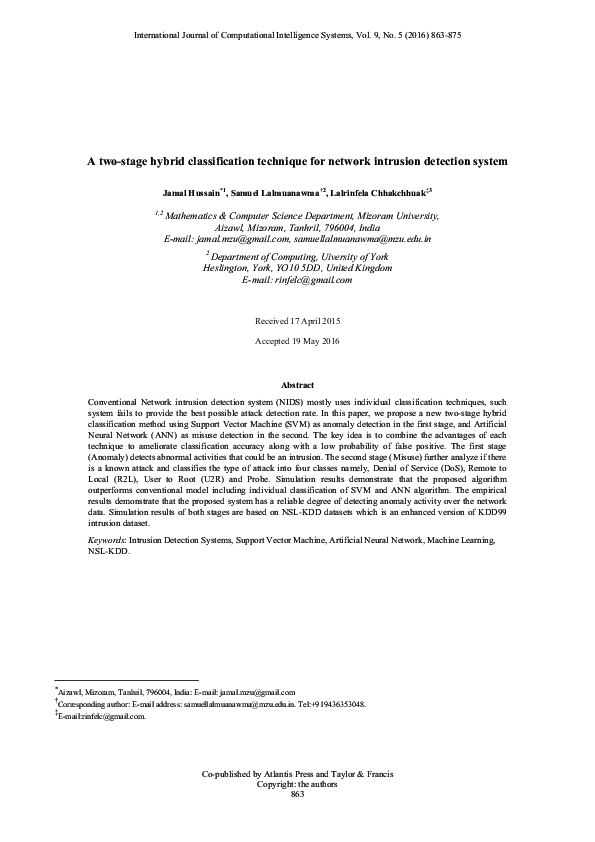 (PDF) A two-stage hybrid classification technique for network intrusion detection system