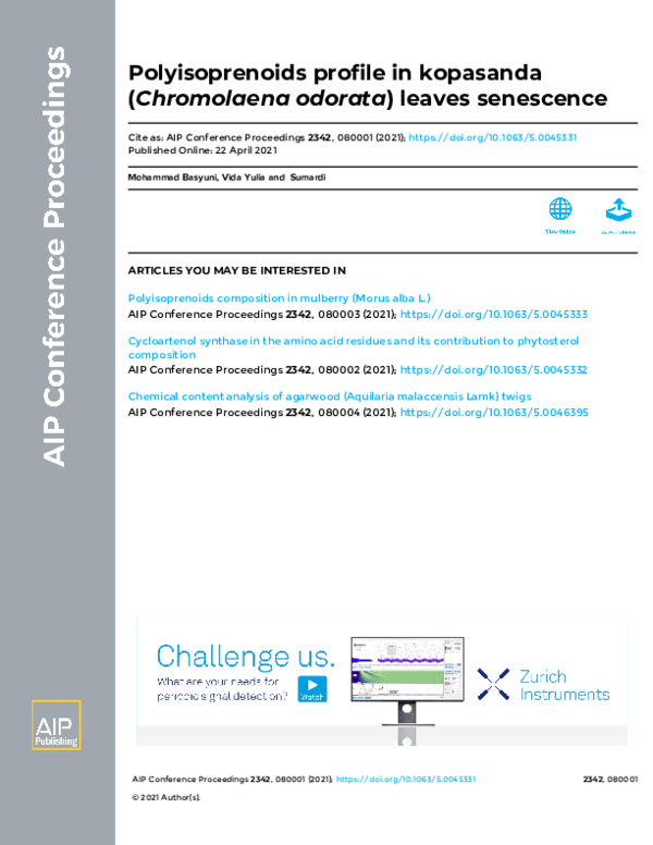 Polyisoprenoids profile in kopasanda (Chromolaena odorata) leaves ...