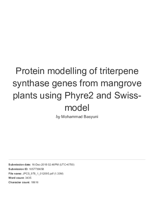 (PDF) Protein modelling of triterpene synthase genes from mangrove ...