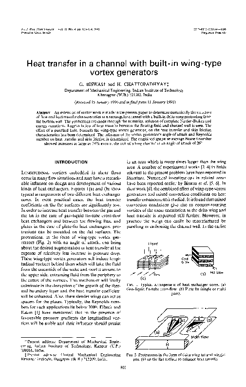 (PDF) Heat transfer in a channel with built-in wing-type vortex generators