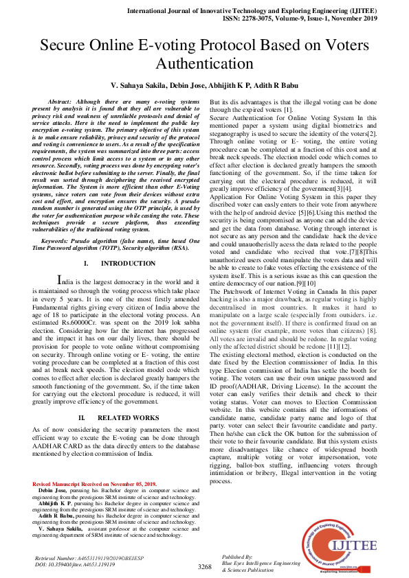 (PDF) Secure Online E-voting Protocol Based on Voters Authentication