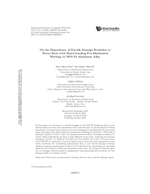 (PDF) On the Dependency of Ductile Damage Evolution to Stress State ...