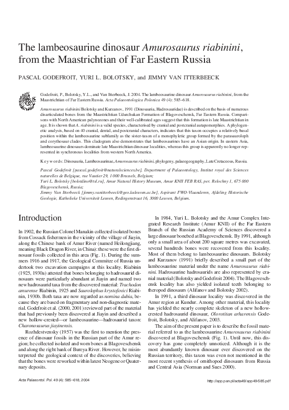 (PDF) The Lambeosaurine Dinosaur Amurosaurus Riabinini, From the ...