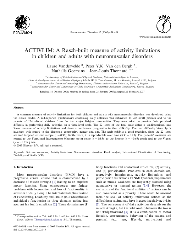 (PDF) ACTIVLIM: A Rasch-built measure of activity limitations in ...