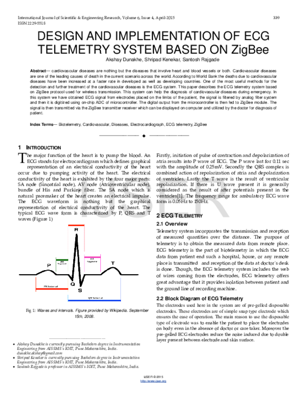 (PDF) DESIGN AND IMPLEMENTATION OF ECG TELEMETRY SYSTEM BASED ON ZigBee