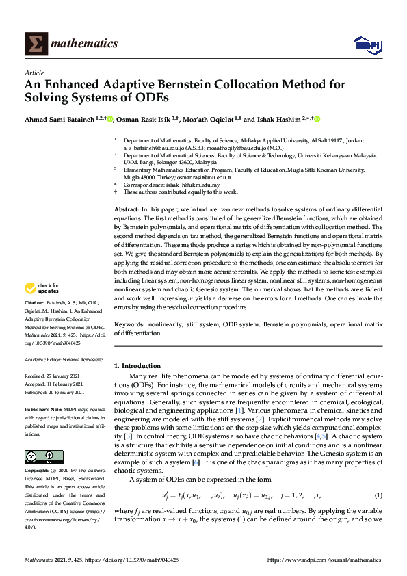 Pdf An Enhanced Adaptive Bernstein Collocation Method For Solving Systems Of Odes