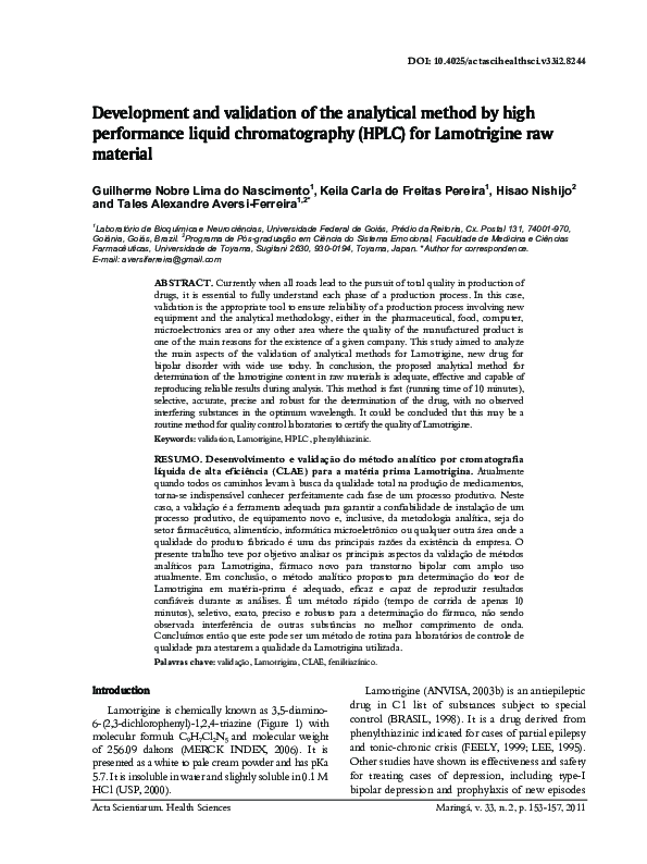 (PDF) Development and validation of the analytical method by high performance liquid ...