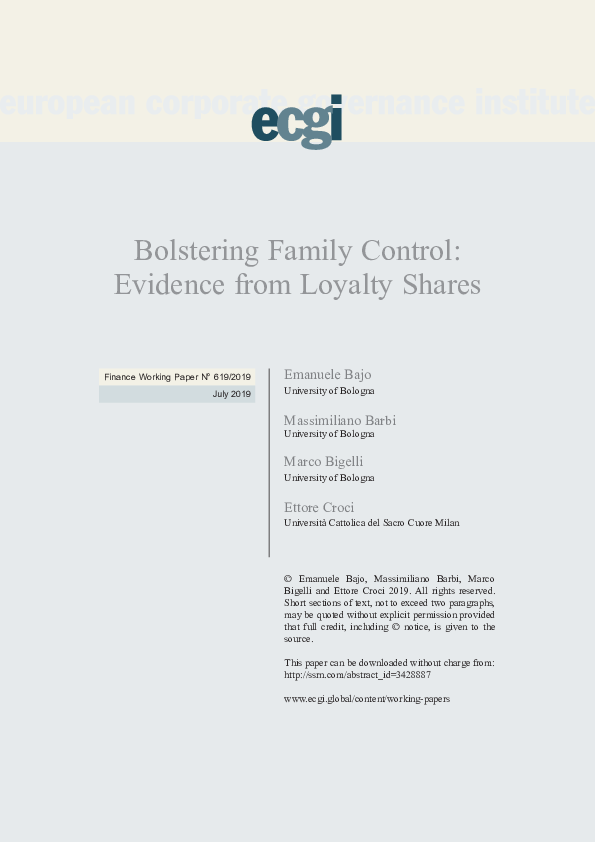 (PDF) Bolstering Family Control: Evidence from Loyalty Shares