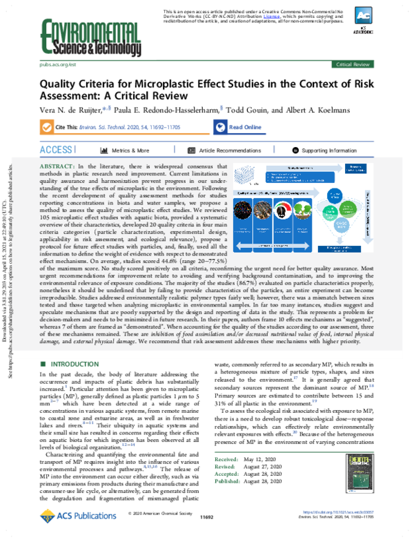 (PDF) Quality Criteria for Microplastic Effect Studies in the Context of Risk Assessment: A ...