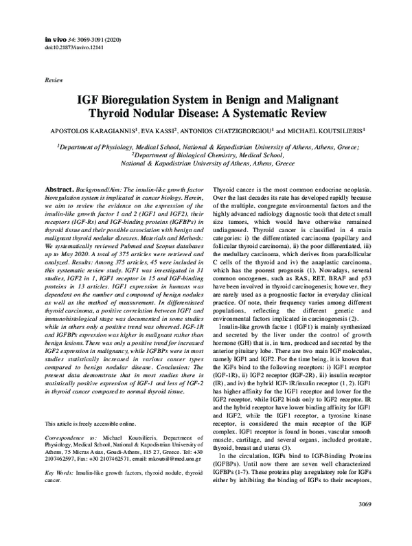 (PDF) IGF Bioregulation System in Benign and Malignant Thyroid Nodular ...
