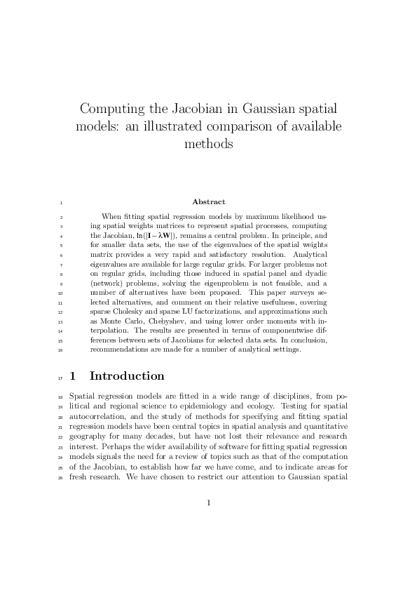 Pdf Computing The Jacobian In Gaussian Spatial Autoregressive Models An Illustrated