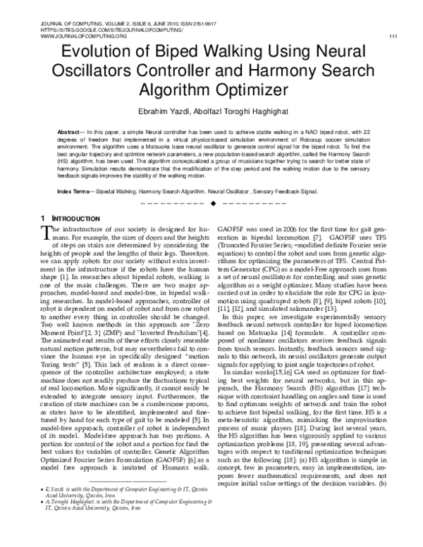 (PDF) Evolution of Biped Walking Using Neural Oscillators and Physical Simulation