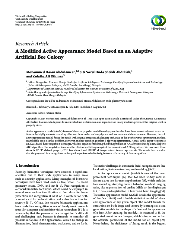 (PDF) A Modified Active Appearance Model Based on an Adaptive Artificial Bee Colony | Siti Norul ...