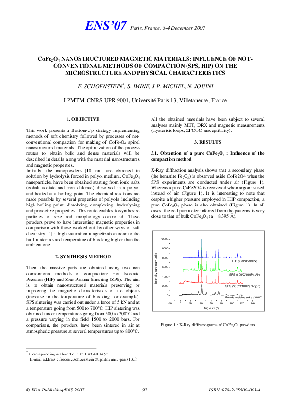 (PDF) CoFe2O4 NANOSTRUCTURED MAGNETIC MATERIALS: INFLUENCE OF NOT- CONVENTIONAL METHODS OF ...