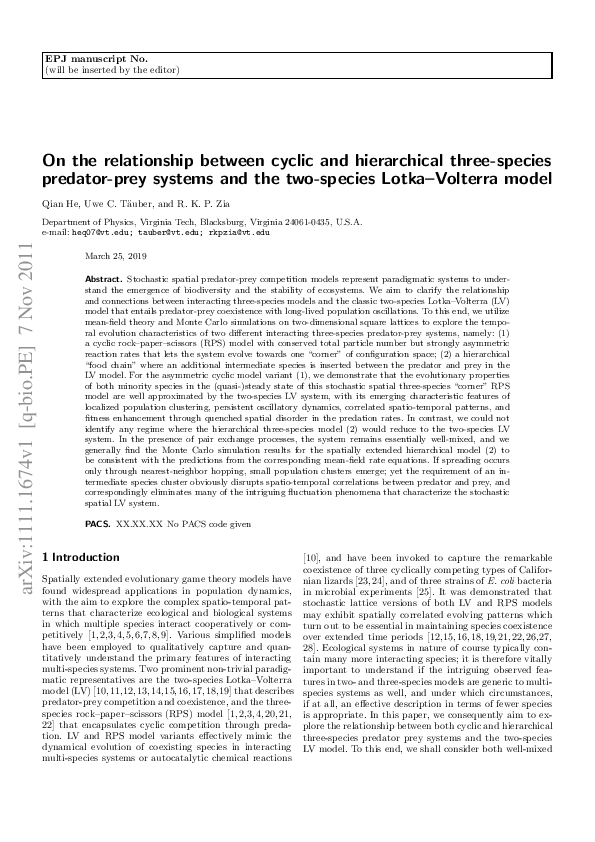(PDF) On the relationship between cyclic and hierarchical three-species ...