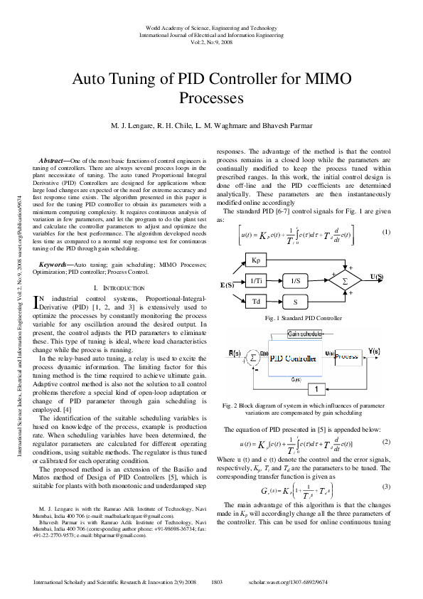 (PDF) Auto Tuning Of Pid Controller For Mimo Processes