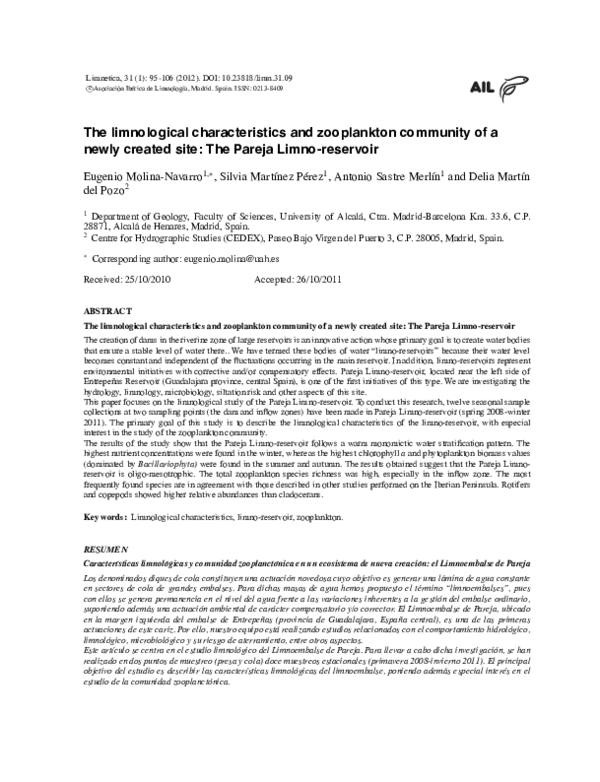 (PDF) The limnological characteristics and zooplankton community of a ...
