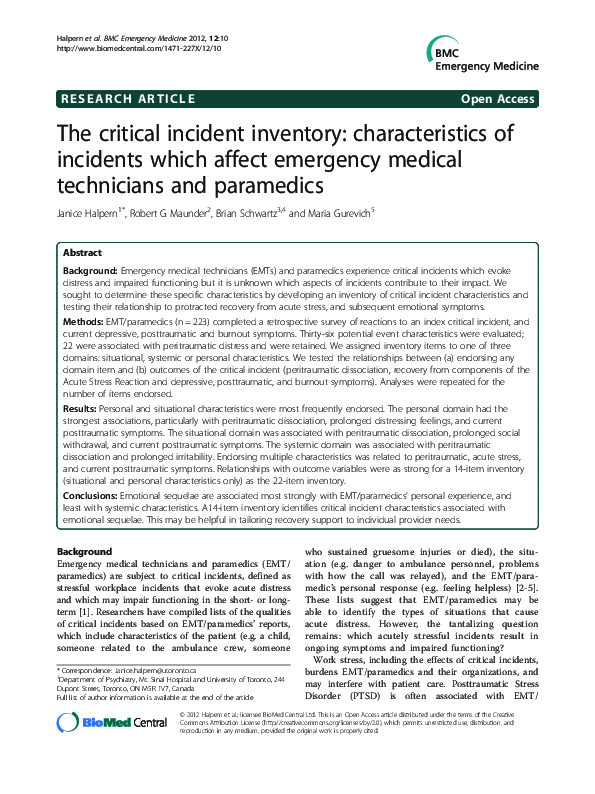 (PDF) The critical incident inventory: characteristics of incidents ...