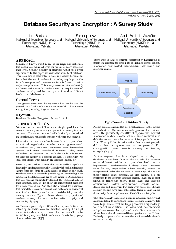 (PDF) Database Security and Encryption: A Survey Study
