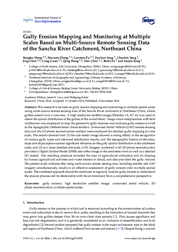 (PDF) Gully Erosion Mapping and Monitoring at Multiple Scales Based on Multi-Source Remote ...
