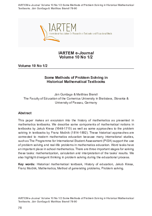 (PDF) Some methods of problem solving in historical mathematical textbooks