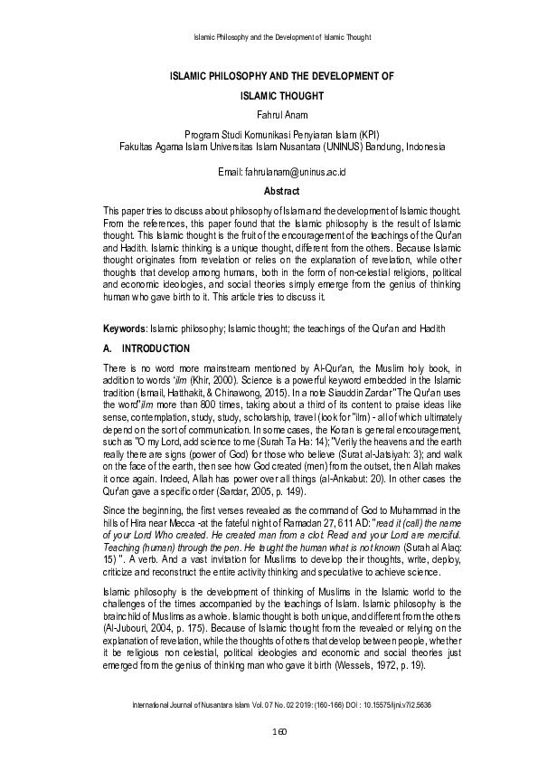 (PDF) Islamic Philosophy and the Development of Islamic Thought
