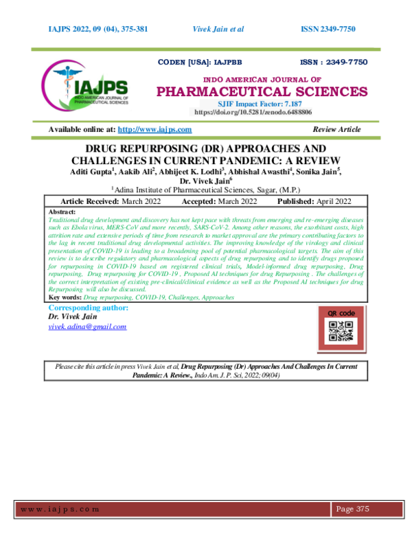 (PDF) DRUG REPURPOSING (DR) APPROACHES AND CHALLENGES IN CURRENT ...