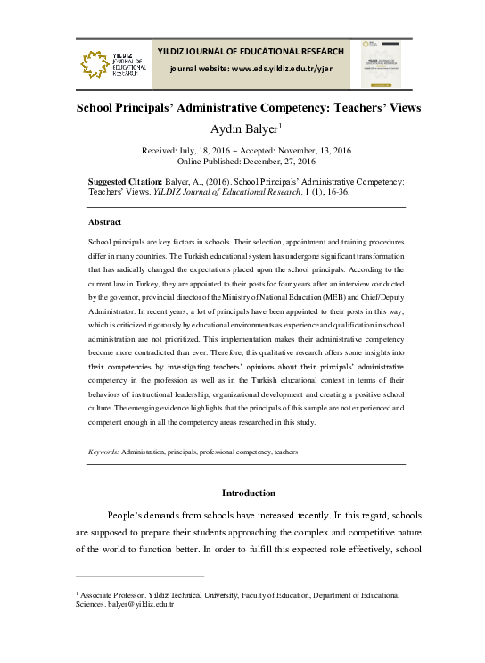 (PDF) School Principals Administrative Competency: Teachers Views