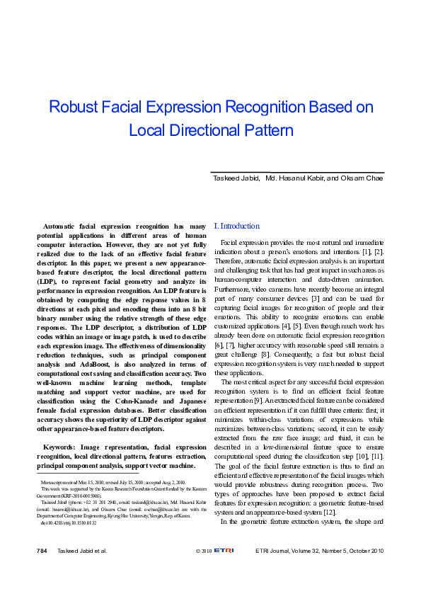Pdf Robust Facial Expression Recognition Based On Local Directional Pattern