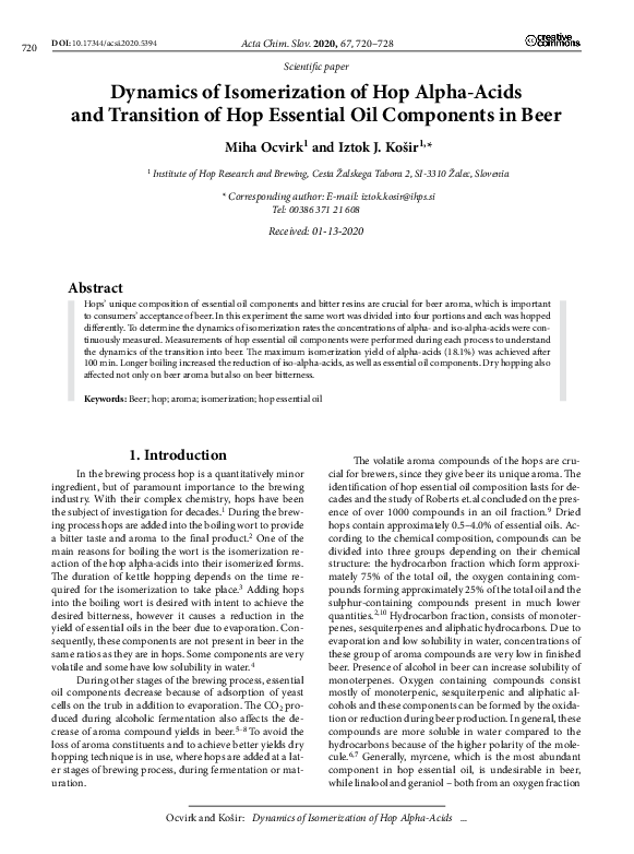 (PDF) Dynamics of Isomerization of Hop Alpha-Acids and Transition of ...