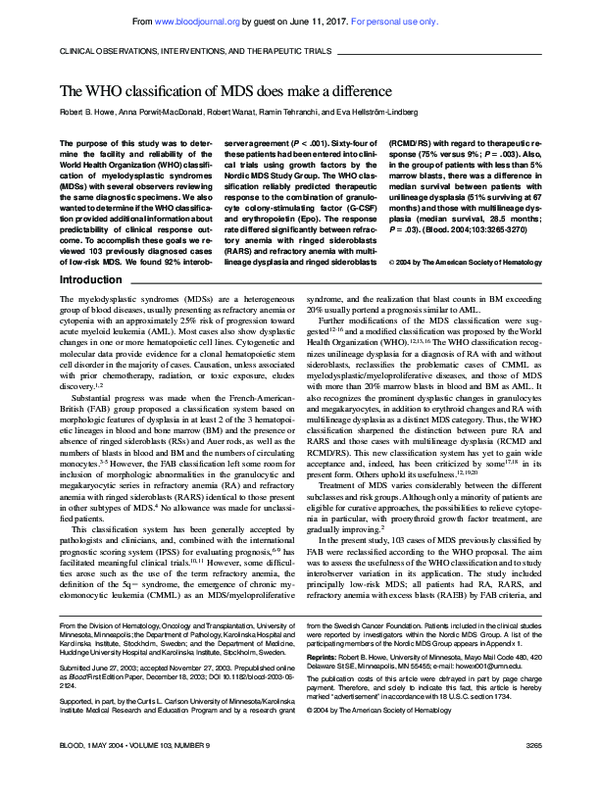 (PDF) The WHO classification of MDS does make a difference | Robert ...