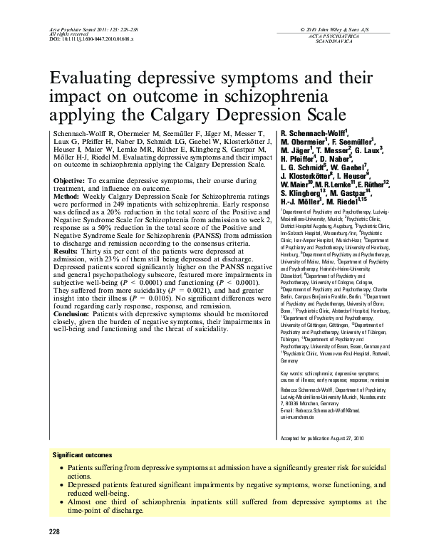 (PDF) Evaluating depressive symptoms and their impact on outcome in ...