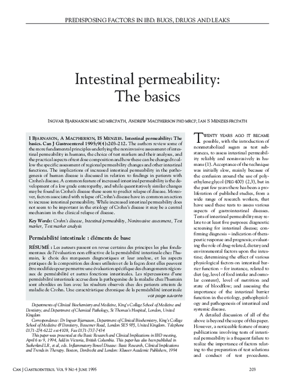 (PDF) Intestinal permeability: the basics | I. Bjarnason - Academia.edu