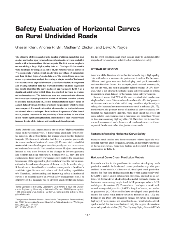 (PDF) Safety Evaluation of Horizontal Curves on Rural Undivided Roads