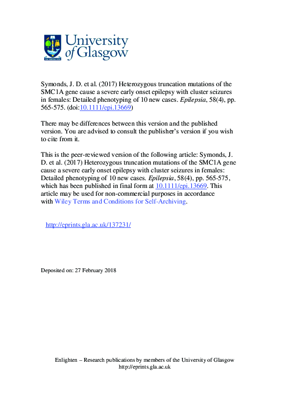 (PDF) Heterozygous truncation mutations of the SMC1A gene cause a ...
